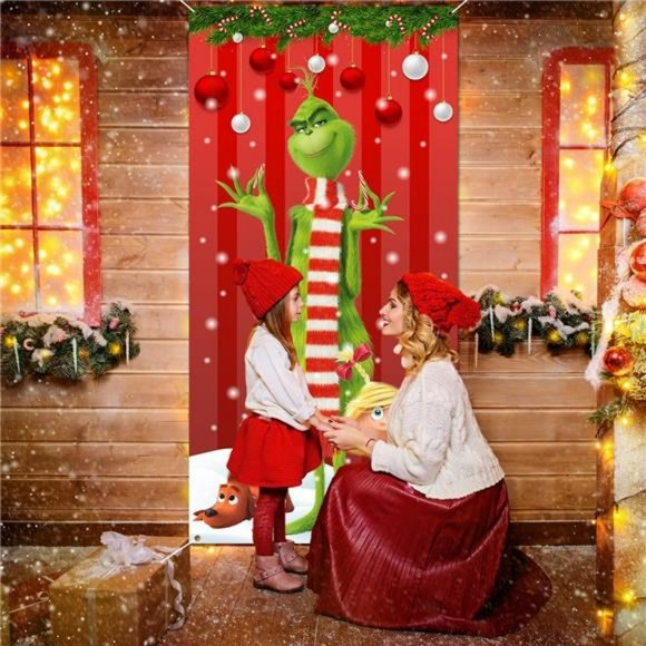 Holiday | Grinch Christmas Decorations The Grinch Door Cover Red ...